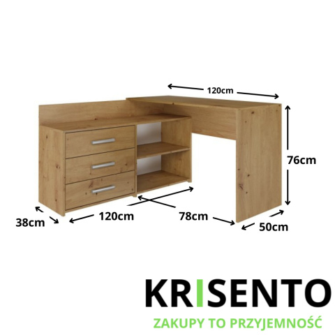 Biurko rogowe dąb artisan BIUR-704-ART | Krisento